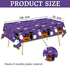 3 Pcs Halloween Tablecloth Large Disposable Plastic Table Covers for Halloween Parties, Bats and Pumpkins Plastic Table Cloth for Indoor Outdoor Halloween Decorations, 54x108 inch