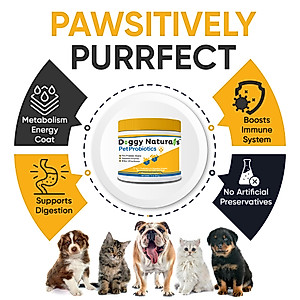 Probiotics for Dogs and Cats - Max-Strength with15 Strains Pre &Probiotics Digestive Health, Increase & Maintain Proper Gut Flora(Made in USA) 7.4 Oz (6 Billion CFU Per Scoop)