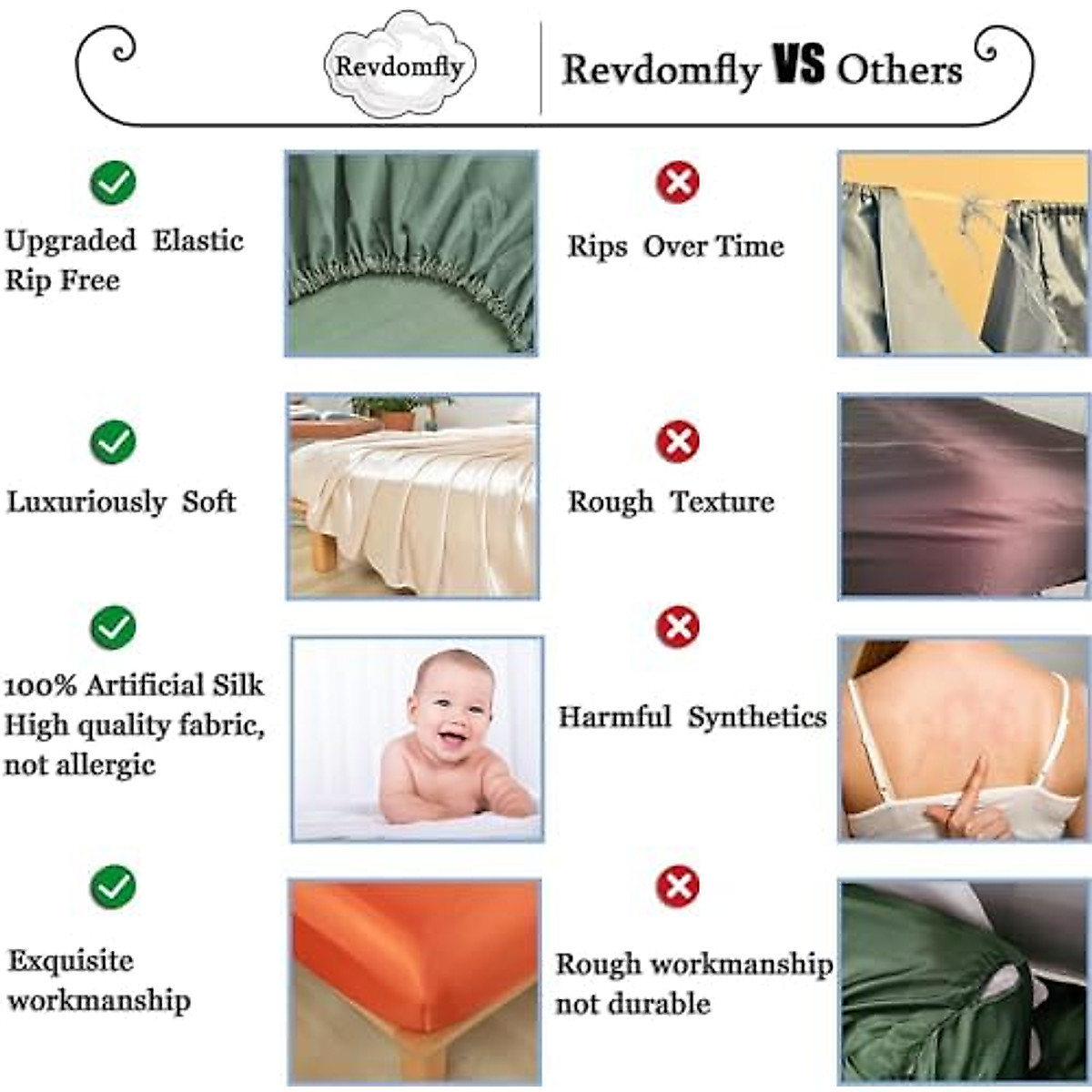 Revdomfly 4 Pcs Luxury Silky Soft Olive Green Satin Sheet Set,1 Premium Moisture Wicking Fitted Sheet Fits Up to 16 Inches Deep Pocket + 1 Flat Sheet + 2 Pillowcases（Olive Green, California King）