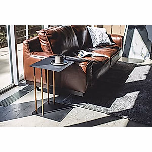 YAMAZAKI Home Metal and Wood Sliding Sofa C End Coffee Tray Laptop Desk, Modern Bedside Or Living Room Small Accent Table | Steel, One Size, Black