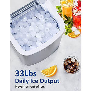 33Lbs/24H Ice Maker Countertop, 10 Ice Cube in 8 Mins, Smart Touch Control LED Panel, Time Reservation & Countdown, Self-Cleaning, 2 Sizes Ice Cube, Portable for Home Camping Party RV, Stainless Steel