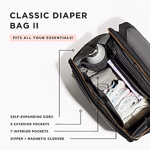 Freshly Picked Classic II Diaper Bag Backpack, Wipeable Vegan Leather Diaper Bag With Changing Pad, Convertible (Ebony V2)