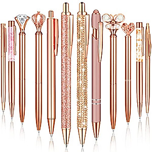 Estune 12 Pcs Diamond Pens Metal Liquid Sand Glitter Ballpoint Pen Set Girly Crystal Pen Women Ballpoint Pens Black Ink Ball Point Pen Gifts for Office School Wedding Party Desk Supplies (Rose Gold)