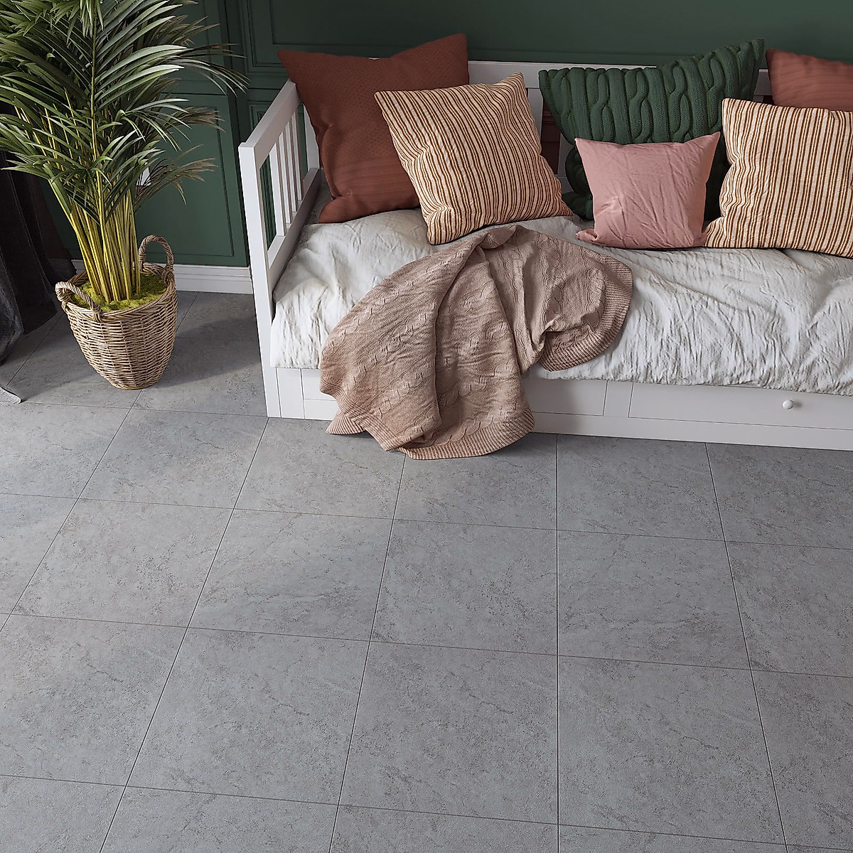 VaryStyle 20 Pack Waterproof Vinyl Flooring Tiles 12"x12" Classic Grey Concrete Peel & Stick Self Adhesive Removable Tiles for Kitchen, Basement, Bedroom