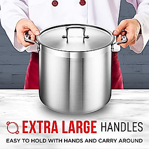 Stockpot – 24 Quart – Brushed Stainless Steel – Heavy Duty Induction Pot with Lid and Riveted Handles – For Soup, Seafood, Stock, Canning and for Catering for Large Groups and Events by BAKKEN
