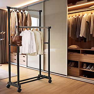 Simple Houseware Double Rod Portable Clothing Hanging Garment Rack