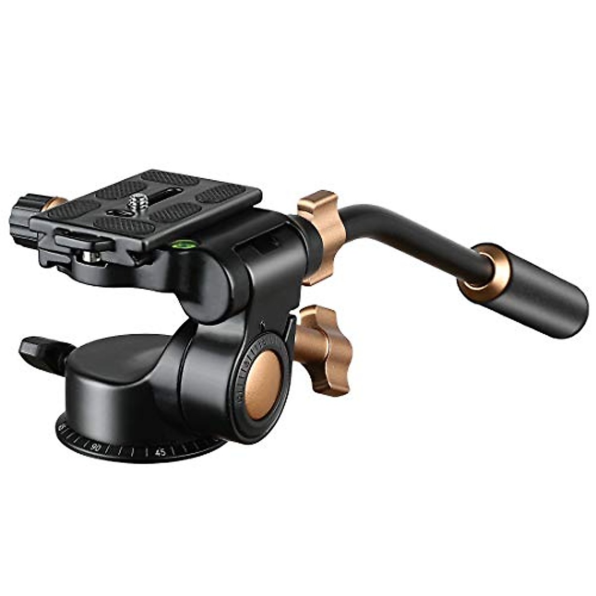 Soonpho Q-08S Heavy Duty Video Camera Tripod Fluid Drag Pan Head with Extended Handle for DSLR Camera,Camcorders,1/4 & 3/8 inch Screw Sliding Plate 360 Degree Rotating Tripod Head