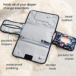 First Landings Portable Diaper Changing Pad - Convenient Travel Changing Pad and Wipe Holder - Portable Changing Pad - Navy