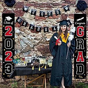 2023 Graduation Banner Decorations - Porch Sign Set Red White Black Welcome Door Décor Party Favors Supplies For Indoor Outdoor