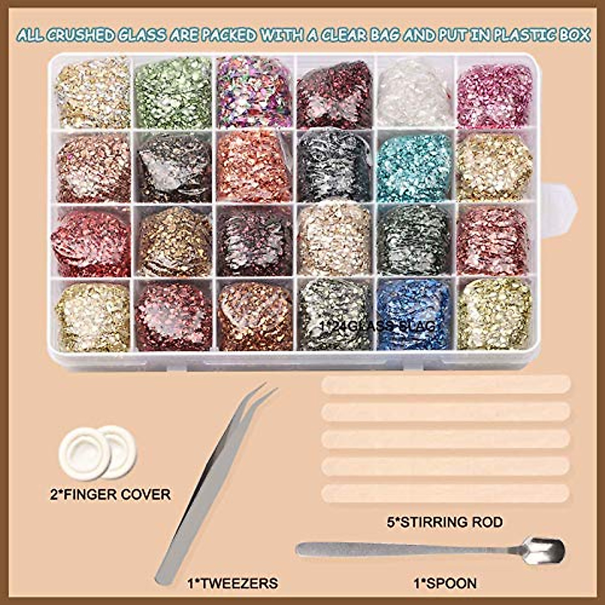 Crushed Glass Glitter, 24 Colors Irregular Crystal Chips Chunky Flakes Sequins Crushed Glass for Resin Geode Art Nail Arts Craft DIY Vase Filler Epoxy Resin Jewelry Making