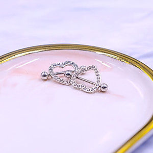 BODY16G CZCZ 2 Pairs 14G Heart Nipple Ring 316L Surgical Steel Nipple Barbell Demon Nipple Rings Body Piercing Jewelry CZ Inlay Nipple Piercing Retainer for Women Men