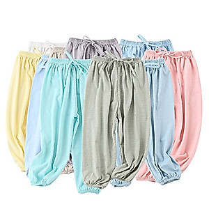 PAUBOLI Baby Long Bloomers Soft Slub Cotton Harem Pants for Boys Girls 12M-7T (2-3 Years, Beige)