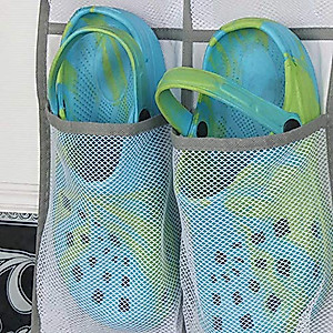 NXqilixiang Over The Door Shoe Organizer Hanging Shoe Hanger with 12 Large Clear Mesh Pockets for Narrow Closet Door for Storage Men Sneakers Women High Heeled Shoes Slippers kids toy White 2 Pack