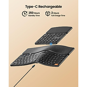 ProtoArc Wireless Ergonomic Keyboard, EK04 2.4GHz Wireless Ergo Keyboard with Separate Numeric Keypad, Split Design, Wrist Rest, Rechargeable, for Desktop, PC, Laptop