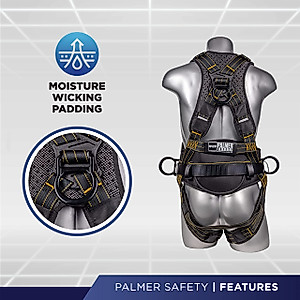 Palmer Safety Fall Protection Construction Safety Harness - QCB Chest and Legs - Aluminum D-Rings - Oil and Dust Resistant - OSHA and ANSI Compliant (Universal)
