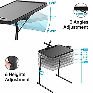 X TV Tray Table, Allpop Extra Large Adjustable TV Dinner Tray for Eating, Folding Laptop Table with Book Stand, Cup Holder & Tablet Slot for Bed & Sofa, Black