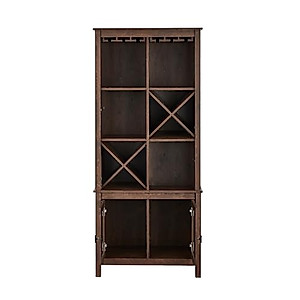 Home Source 72" Wood Exquisite Bar Wine Cabinet with Storage,Liquor Cabinet with Removable Wine Racks,Bookcase,Kitchen Pantry Storage Cabinet for Kitchen,Dining Room, Living Room,Mahogany