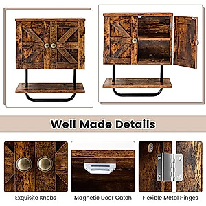 LOKO Bathroom Wall Cabinet, Space Saver Medicine Cabinet with 2 Doors, Storage Shelves & Towel Bar, Wall Mounted Towel Cabinet for Bathroom, Kitchen, Entryway (Rustic Brown)