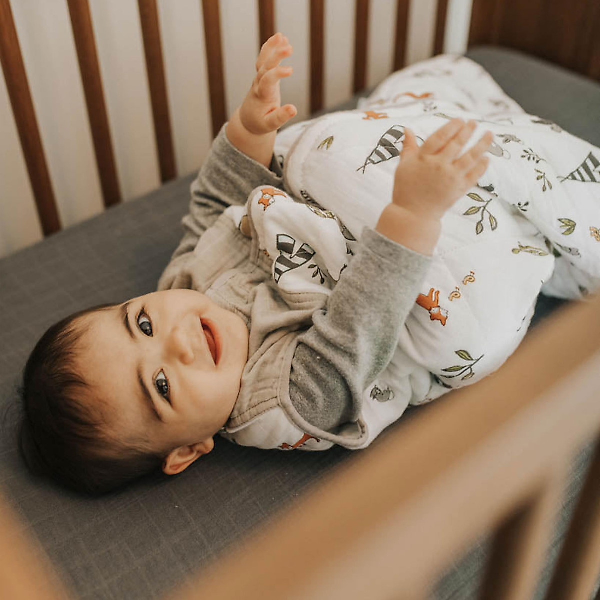 Little Unicorn 6-12 Month Premium Muslin Sleep Sack 1.1 TOG | Soft & Breathable Muslin Cotton for safer sleep | 2 way zipper (Forest Friends)