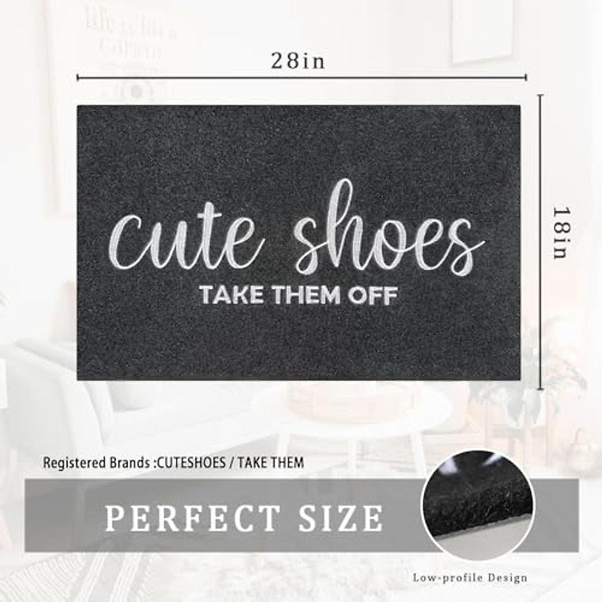 Welcome Mat Outdoor Entryway Cute Shoes Take Them Off Mats for Front Door with Rubber Backing Doormat Indoor Mat Polystyrene Non Slip Natural Mat Black