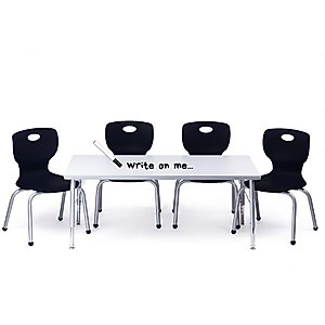 Chair and Table Set for Schools - Table About 24 x 48 inch (60 x 120cm) - Height Adjustable Legs -Spray Edges - and Four Luxurious Classroom Chairs - for Commercial Spaces