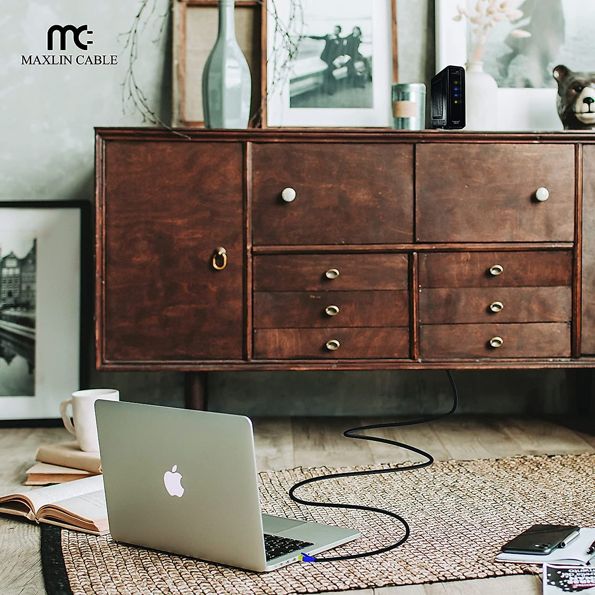 MAXLIN CABLE Cat 7 Ethernet Cable, 150 ft RJ45 600 MHz, Heavy Duty Indoor Outdoor Gaming LAN Cable, Shielded Copper Waterproof Direct Burial Zero Lag Network Patch, Compatible with Modem, Router, PS3