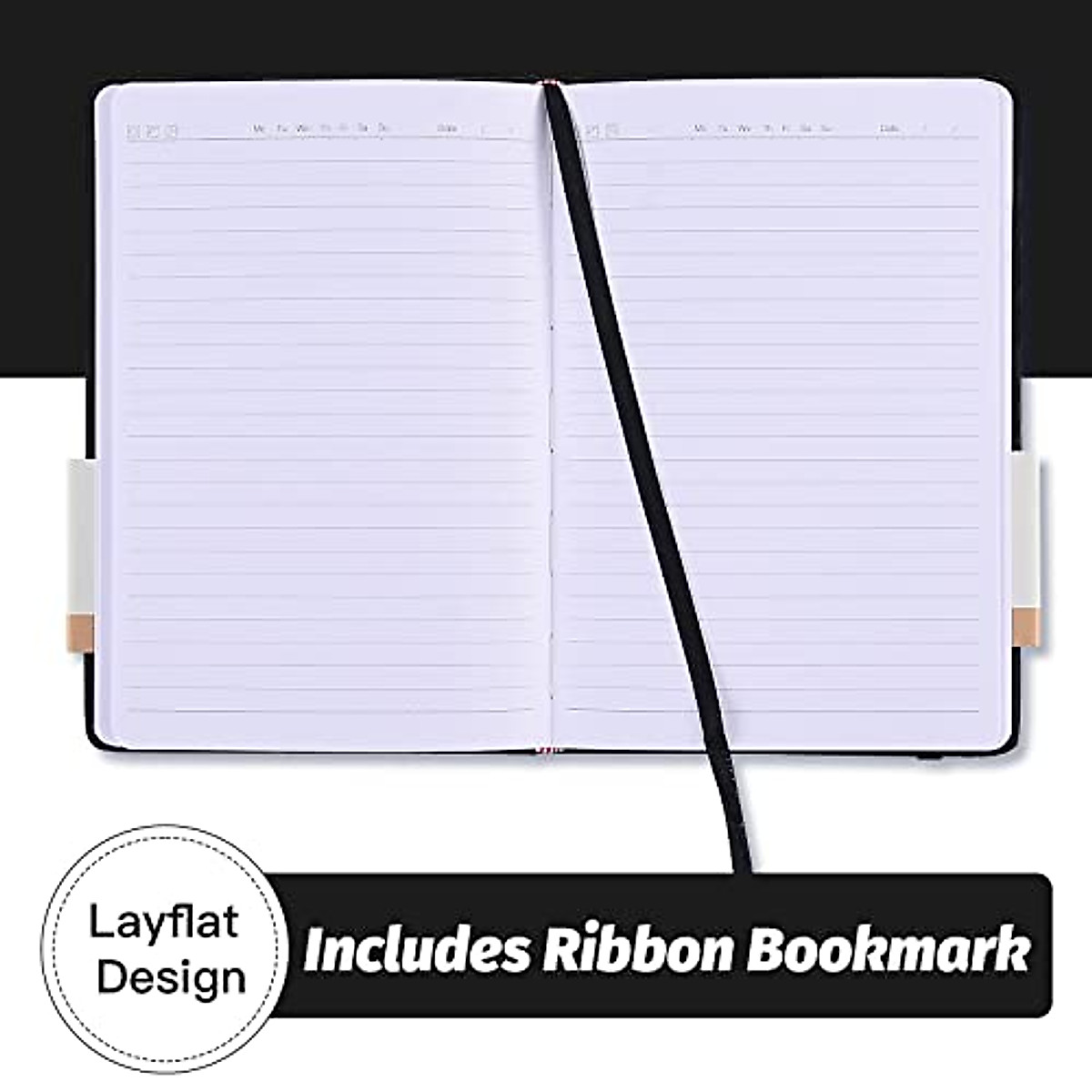 SUIN Hardcover-Journal-Notebooks, A5 Lined Journals Notebook for Writing 200 Pages, 8.2 x 5.5 inch, Classic Ruled Notebooks for Work/Travel/College (Black- 1 Pack)
