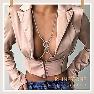 GEMILY Silver Rhinestone Chest Chain Fashion Boho Crystal Bra Chains Bikini Nightclub Body Chain Body Jewelry Accessory for Women and Girls (D-Silver)