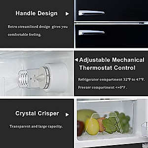 Galanz Retro Compact Mini Fridge with Freezer, 2-Door, Energy Efficient, Small Refrigerator for Dorm, Office, Bedroom, 3.1 cu ft, Black