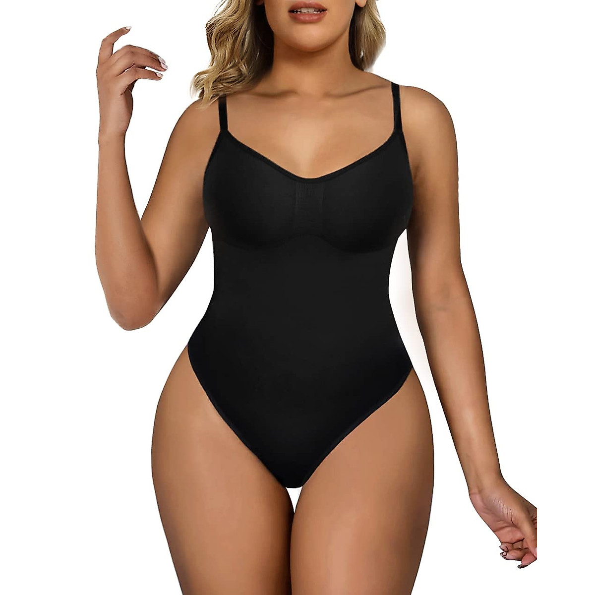 SHAPERX Women's Shapewear Bodysuit Tummy Control Body Shaper Seamless Sculpting Snatched Waist Body Suit,SZ5213-Black-L/XL