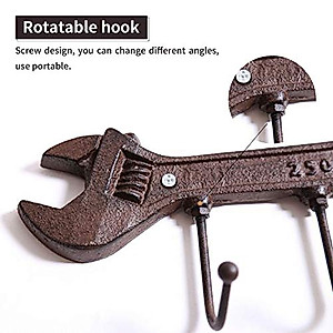 TELENT Retro Hooks Cast Iron Wrench Spanner Shape Hooks Key Rack Holder, Decorative Bedroom Bathroom Kitchen Laundry Room Tool Holder Coat Hat Hooks Rack Hanger (Cast Iron Wrench Hook-Ancient Copper)