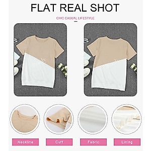 Biucly Women's Summer Casual Sexy Short Sleeve Crewneck Color Block Tee Loose Tops Tshirts for Womens 2025,US 12-14(L),Apricot,White