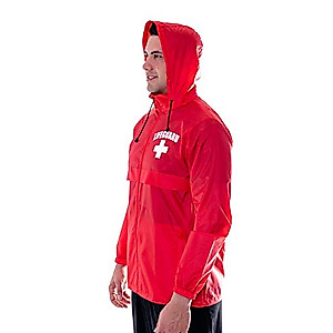 Officially Licensed LIFEGUARD Mens and Womens Unisex Fit Zipper-up Windbreaker Water Resistant Rain Jacket with Hood (M)