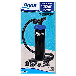 Aqua Dual-Action Hand Pump – Heavy Duty Air Pump with 4 Nozzle Attachments – Black
