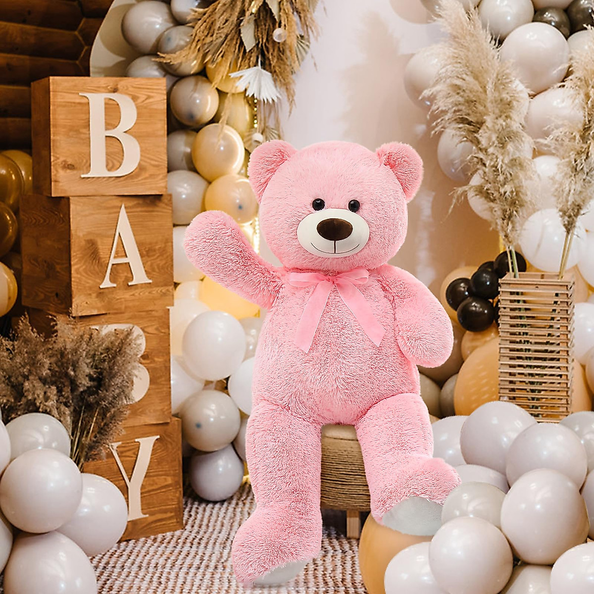 MorisMos Giant Teddy Bear Stuffed Animal 3 ft, 36'' Large Pink Teddy Bear,Big Teddy Bear for Baby Shower Decor,Soft Stuffed Bear Plush Gift for Kid Birthday Christmas Girlfriend Valentine's Day,Pink