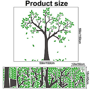 Buiory Giant Tree Wall Decal Removable Falling Green Leaves Wall Sticker DIY Peel and Stick Art Decor Black Tree Wall Sticker for Baby Kids Girls Bedroom Classroom Nursery Walls Background Decorations