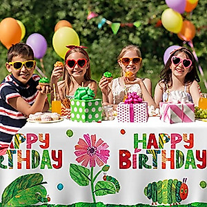 3 Pieces Cartoon Very Hungry Little Green Caterpillar Happy Birthday Tablecloth Insects Theme Rectangular Table Cover Decorations Decor for Kids Baby Shower 1st Birthday Party Dining Banquet Supplies
