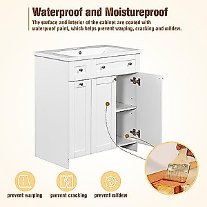 Voohek 30", Single Undermount Sink,Combo Cabinet, Storage Fixture, White Bathroom Vanities