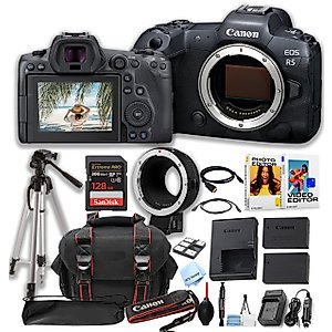 Canon EOS R5 Mirrorless Camera Body + 128GB Pro Speed Memory + EF-RF Lens Adapter +Case + Tripod + Software Pack-Proffesional Bundle (Renewed)