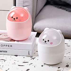 Alunsito Plastic Mini Wastebasket Trash Can, Tiny Desktop Waste Garbage Bin with Lid for Home, Office, Kitchen, Cute Trash Can with Lid, Desk Small Trash Can, Desktop Trash Can, Pink