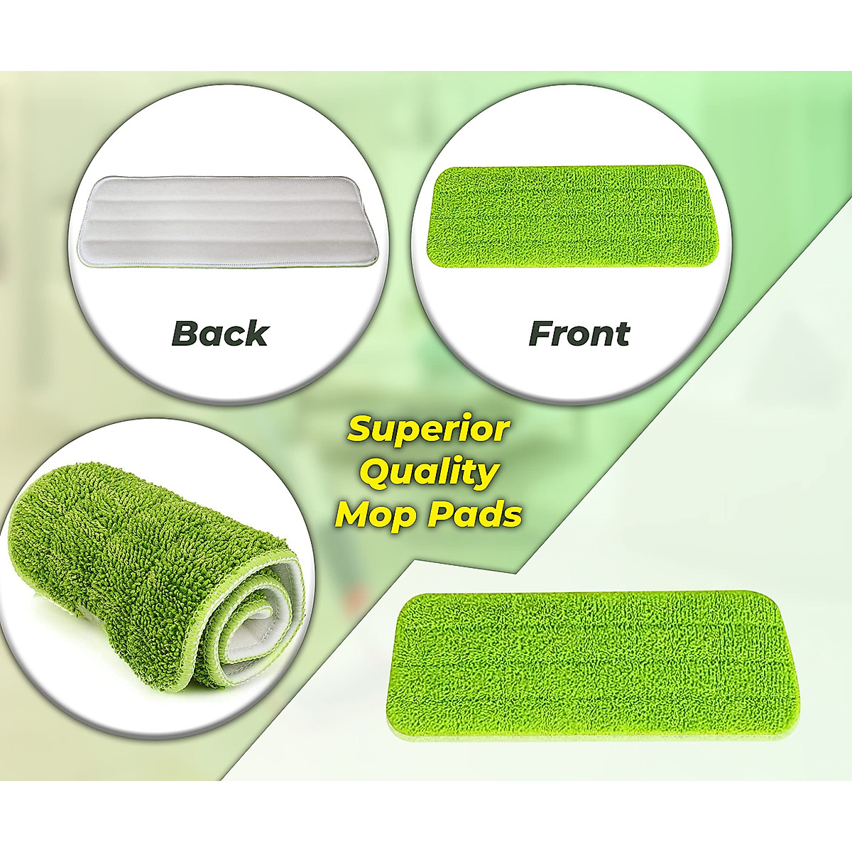 ARSUK Spray Mop Refill Pads Microfiber Replacement Heads Premium Wet/Dry Flat Mop Floor Cleaning Machine Washable Reusable 16 x 5.5 inches ( 3 Pack Green)
