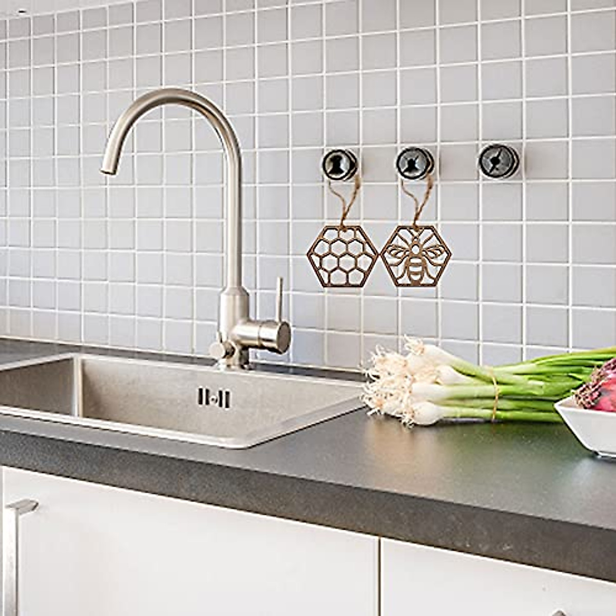 10Pcs Wooden Coaster Hollow Hex Wooden Cup Cushion Honeycomb Design Cup Pad Wall Art Decoratiob for Bee Lovers Collection Housewarming Gift Coffee DIY Bar Home Decor(10Pcs, Bees)