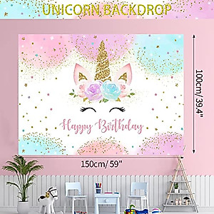Unicorn Birthday Party Decorations Girls, 142PCS Unicorn Birthday Party Supplies Including Unicorn Backdrop, Unicorn Balloon Arch/ Garland Kit, Unicorn Tabblecloth