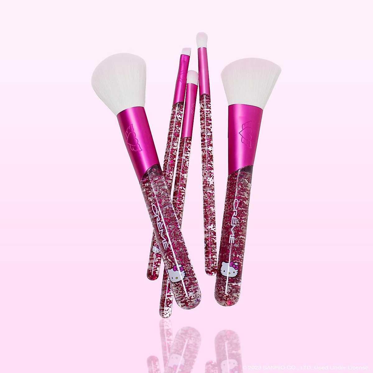 The Creme Shop Hello Kitty Luv Wave Brush Collection - Versatile & Silky-Soft Makeup Brushes - Precise Shader, Blending Brush, Angled Detailer, Blush Brush, Powder Brush - Durable & Easy to Wash - Set