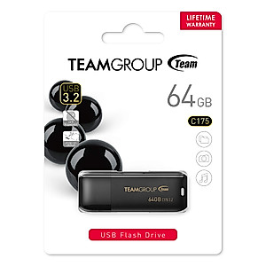 TEAMGROUP C175 64GB USB 3.2 Gen1(USB 3.1/3.0) Read100MB/s Flash Thumb Drive for Computer/Laptop Matte Black TC175364GB01