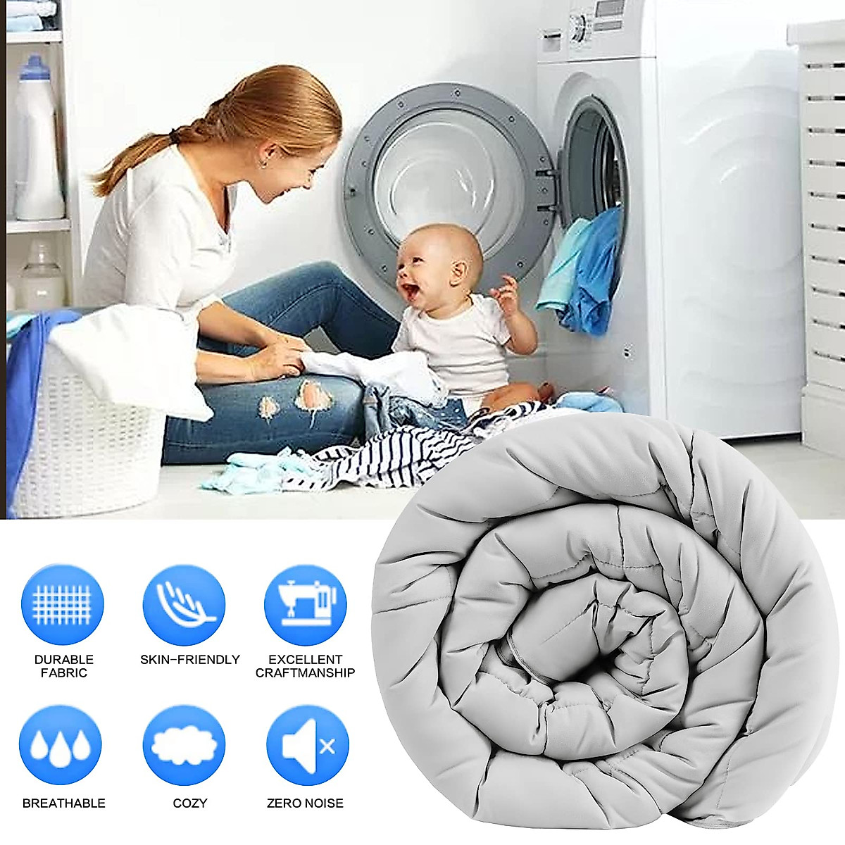 EASELAND All Season Queen Size Soft Quilted Down Alternative Comforter Reversible Duvet Insert with Corner Tabs,Winter Summer Warm Fluffy,Light Grey,88x88 inches