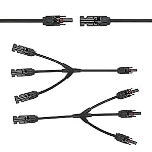 PFCTART Y Branch Solar Wiring Connector Plug, Panel Splitter Connectors and Wires Accessories Charge Controller Kit Solar Cable for Combiner Box (12AWG 1 Pair M/FFF+F/MMM)