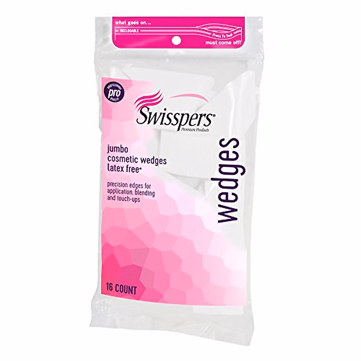 Swisspers Premium Pro Cosmetic Wedges, Latex-Free Makeup Wedge, Jumbo Size, 16 Count Bag