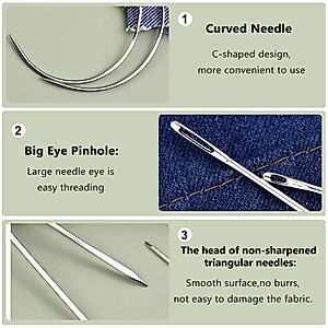 9 Pcs Heavy Duty Hand Sewing Needles Kit,Leather Sewing Needles with 5 Leather Hand Sewing Needle and 4 Curved Needle for Home Upholstery,Leather Needles for Hand Sewing,Carpet Canvas Repair…