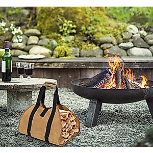 TQVAI 2 Tier Outdoor Firewood Rack, Indoor Fire Log Storage with Fire Tools Hanging Hooks and Waxed Canvas Wood Carrier Bag, Stacking Fireside Lumber Holder, Black